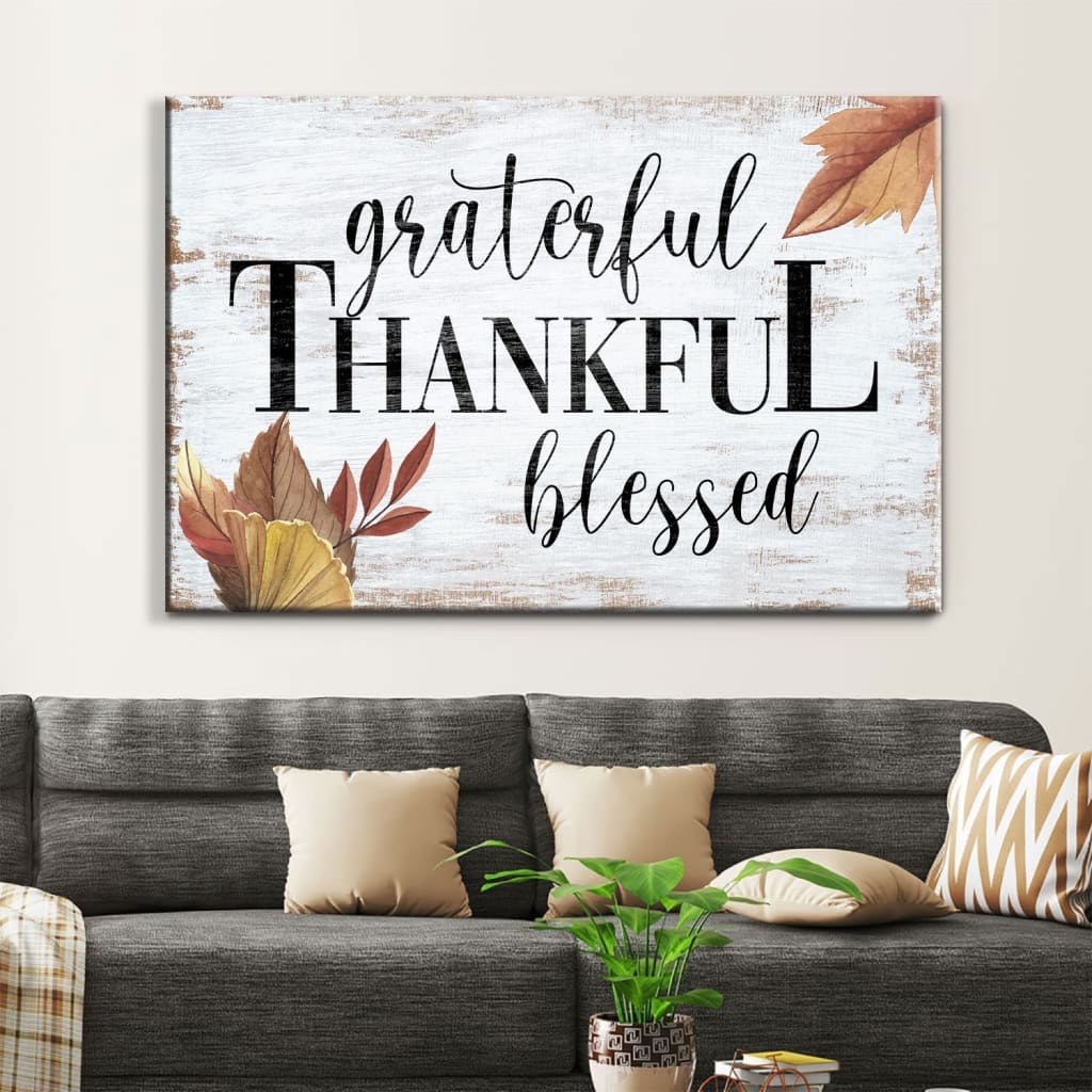 Grateful Thankful Blessed Wall Art Decor, Christian Fall Wall Art ...
