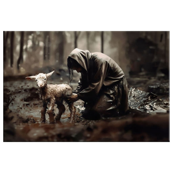 Jesus Rescues Lost Lamb Wall Art Canvas, Lamb of God, Christian Canvas ...