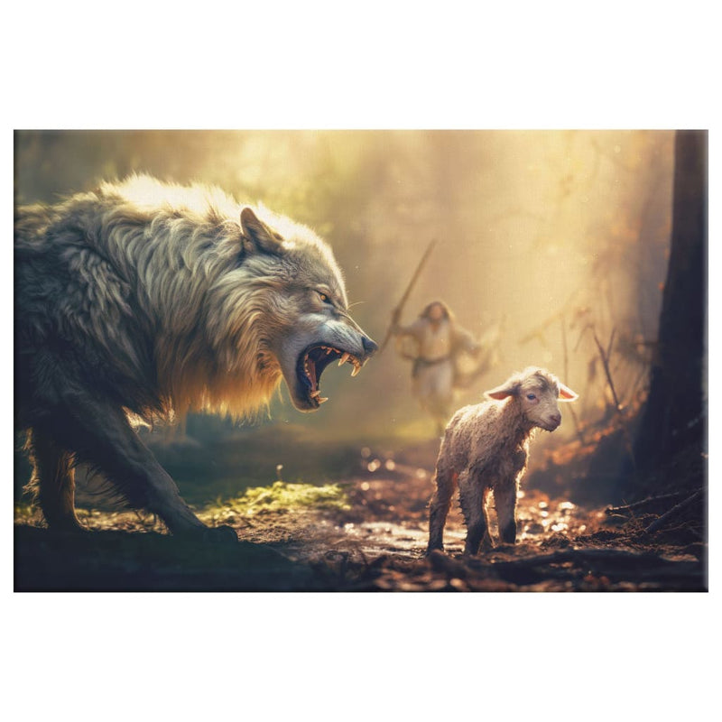 Jesus Running Towards Wolf and Lamb Wall Art Canvas, Christian Wall Art ...