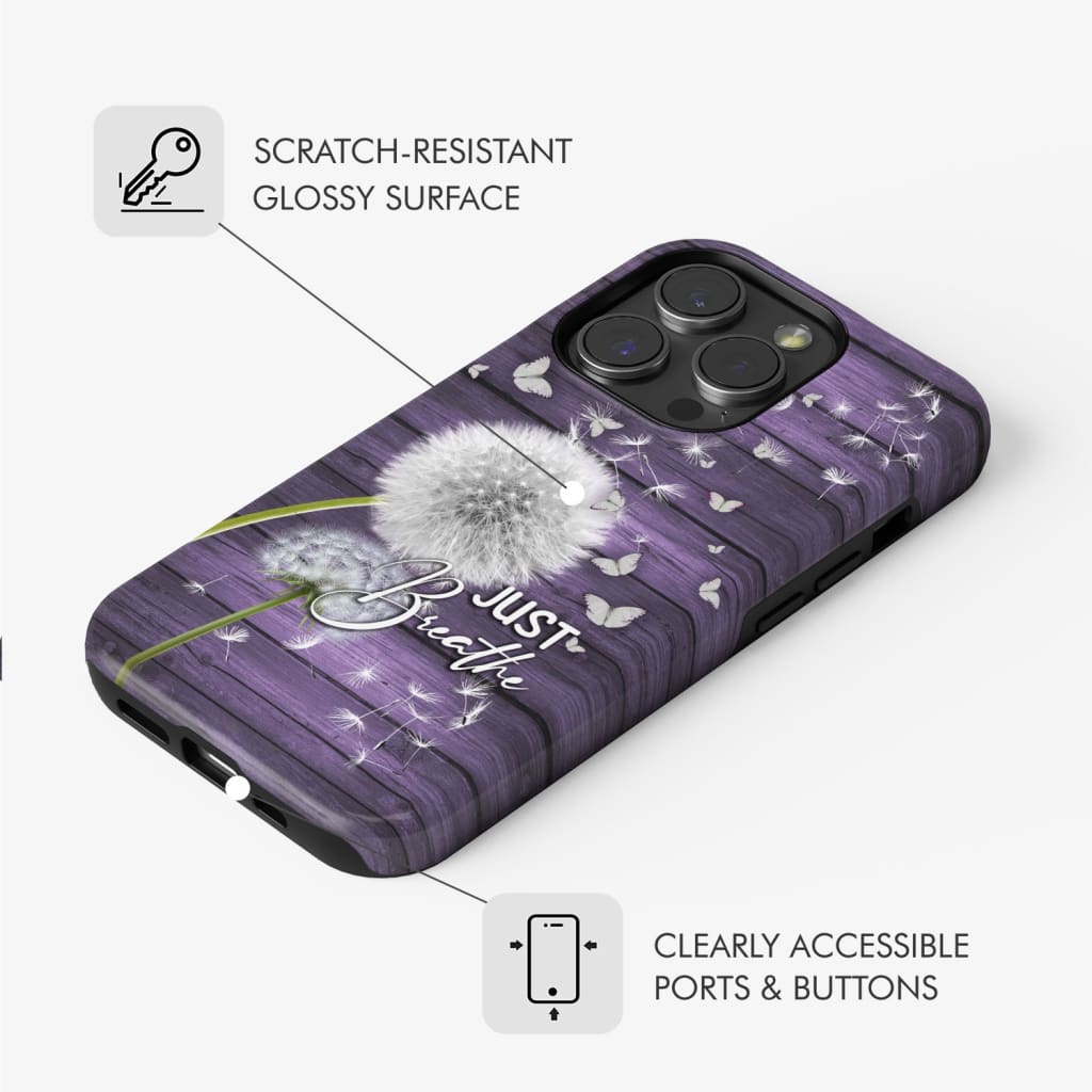 Just Breathe Phone Case, Dandelion Butterflies Art, Christian Gifts, Christian Phone Case ...