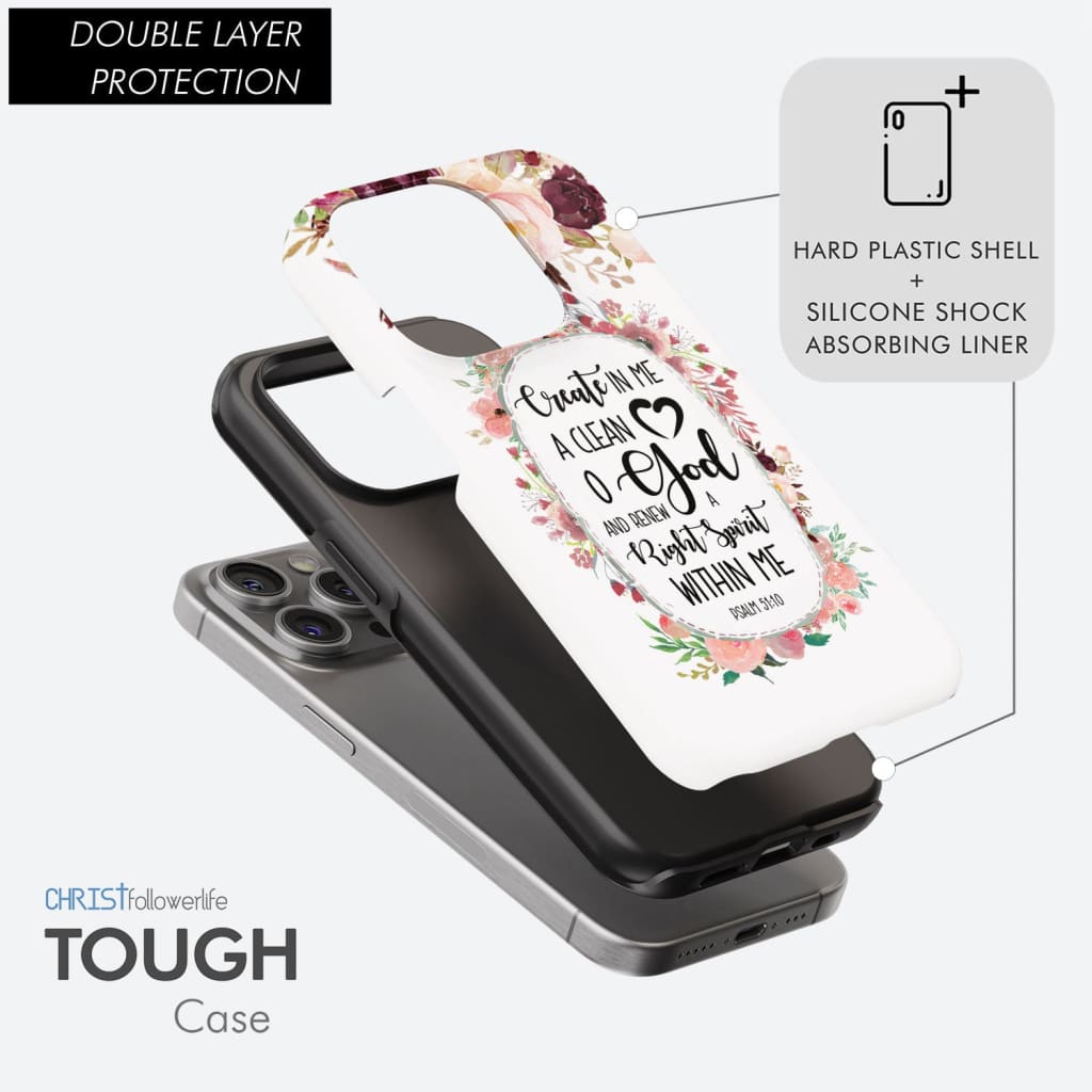 Psalm 51:10 Create in Me a Clean Heart Phone Case, Bible Verse Phone ...