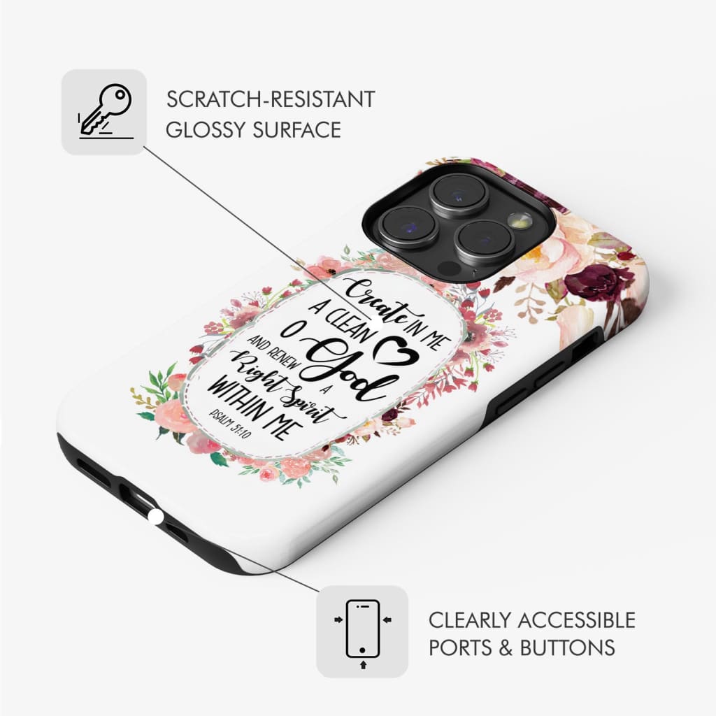 Psalm 51:10 Create in Me a Clean Heart Phone Case, Bible Verse Phone ...
