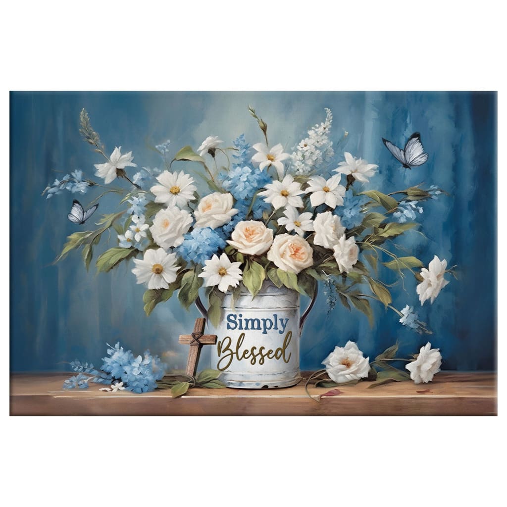 Simply Blessed Sign Wall Art Canvas, Flowers and Butterflies, Christian ...