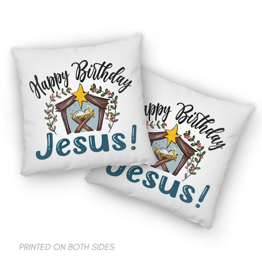 Christian Christmas Pillows, Happy Birthday Jesus, Jesus in a Manger ...